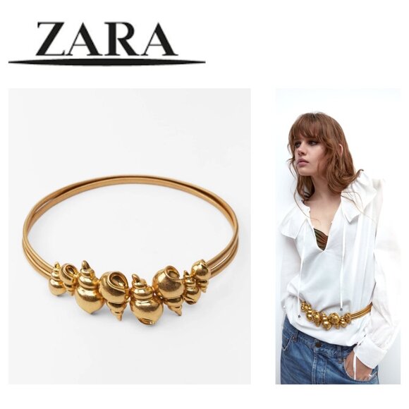 Zara | Accessories | Zara Womens Shell Belt Sz 3 Gold Color Elastic ...